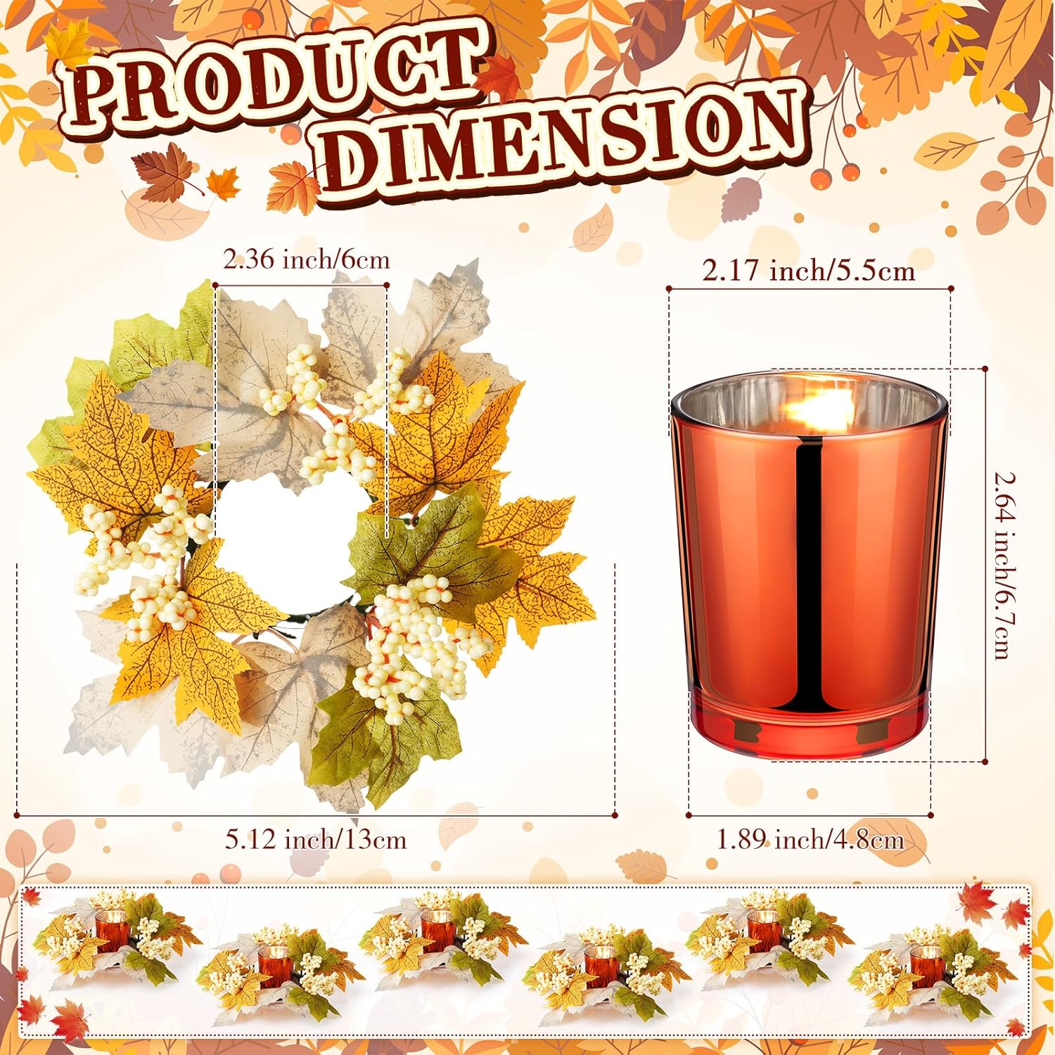 Chenran-Set of 6 Fall Votive Candle Holders Thanksgiving Centerpieces ...