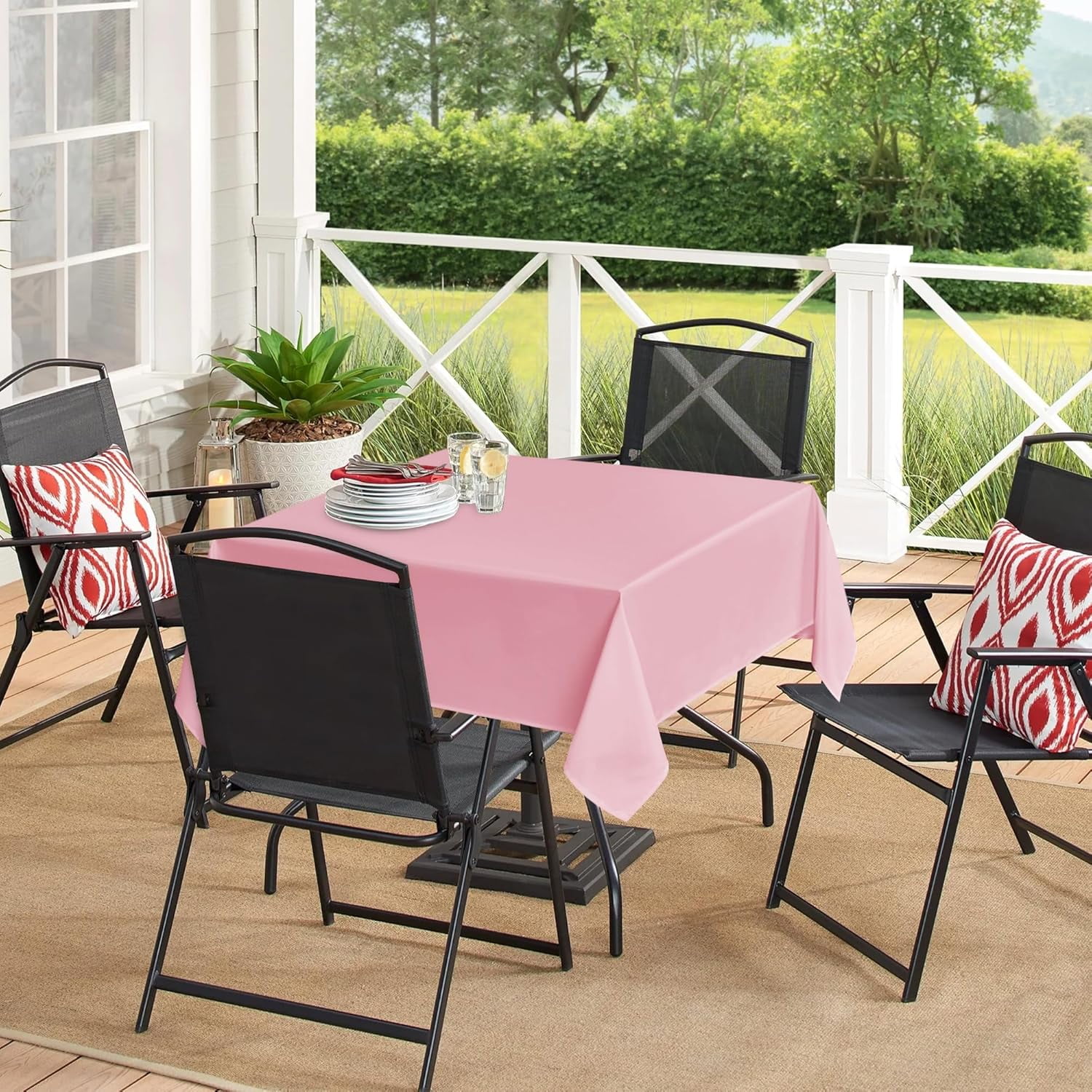 Chenran-Square Tablecloths 85x85 Inch - Pink Fabric Table Cloth for ...