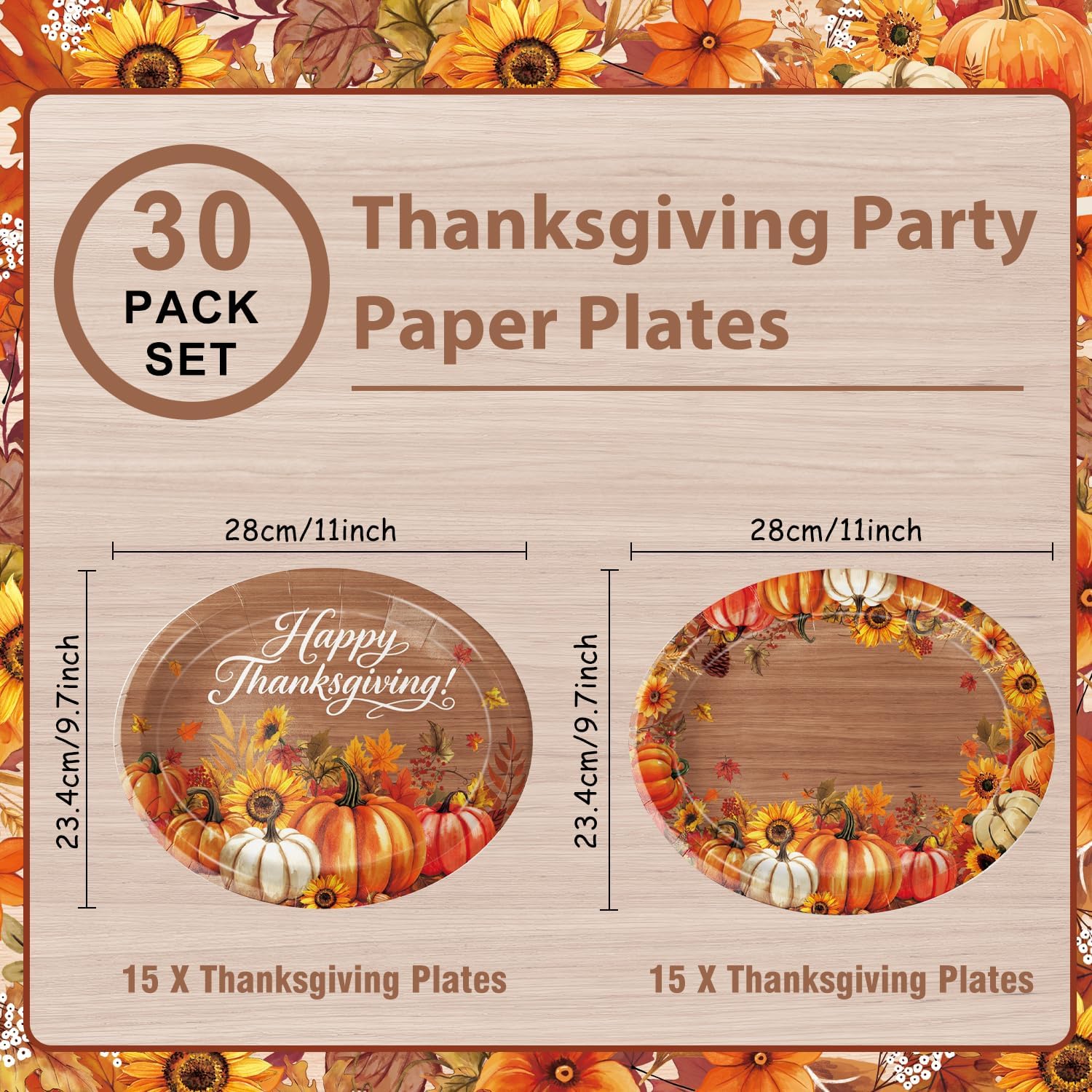 Chenran-Thanksgiving Paper Plates 30 PCS Large 9" x 11" Watercolor ...