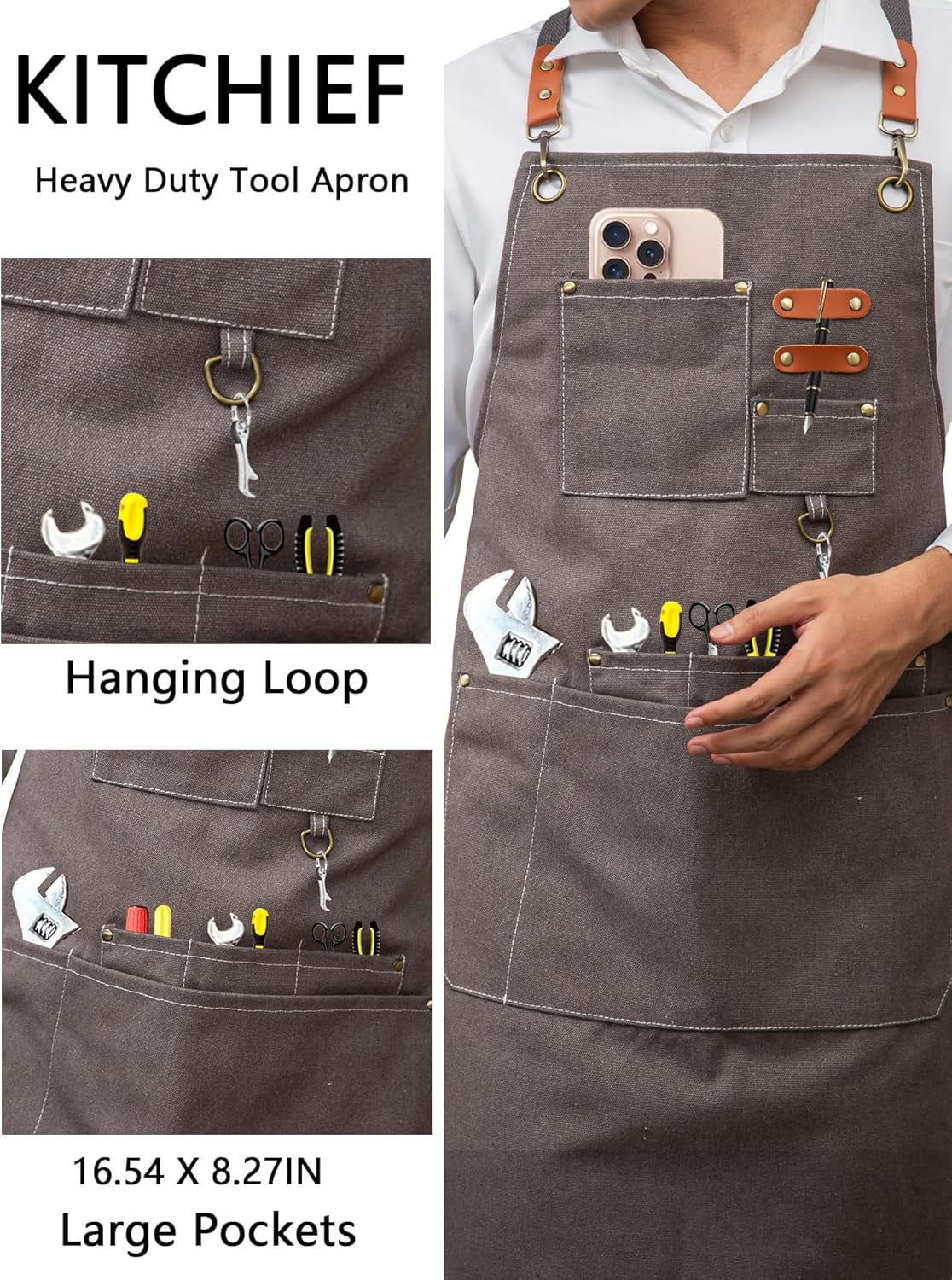 Chenran-Woodwork Aprons for Men,Tool Apron with loop and Pockets,Cross ...