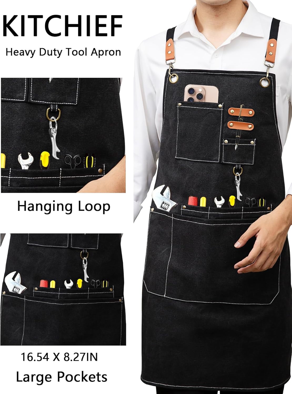 Chenran-Woodwork Aprons for Men,Tool Apron with loop and Pockets,Cross ...