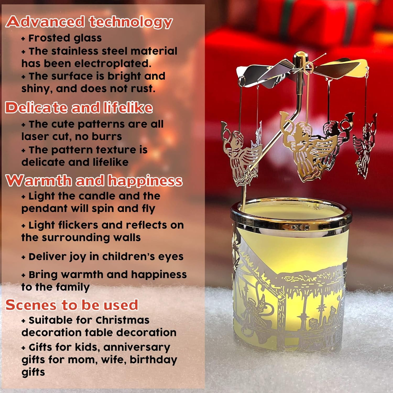 Chenran-i Rotary Tea Light Carousel Angel Rotary Candle Holders ...