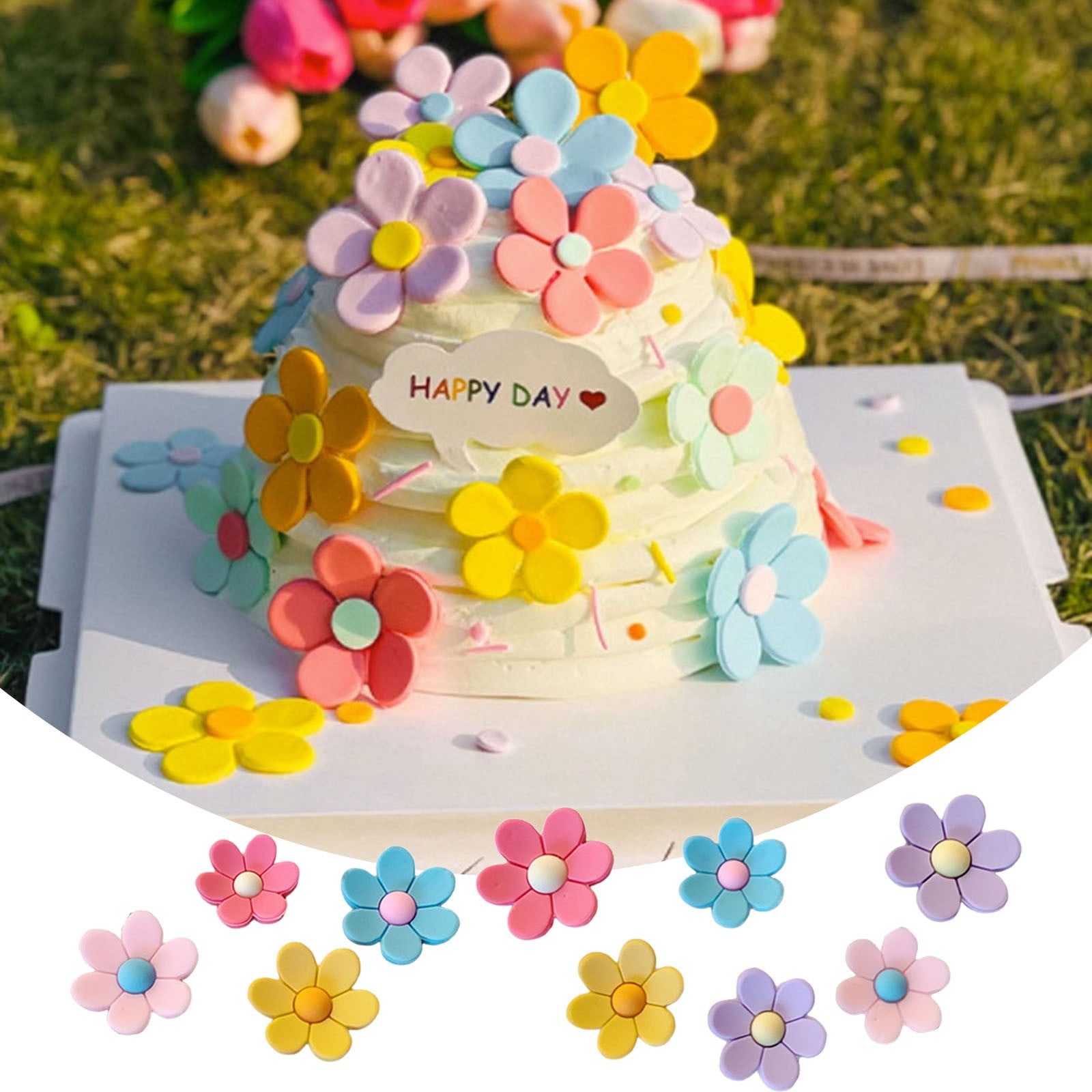 ChenyGod 10 Pack Edible Colorful Flowers Cupcake Toppers Rice Paper ...