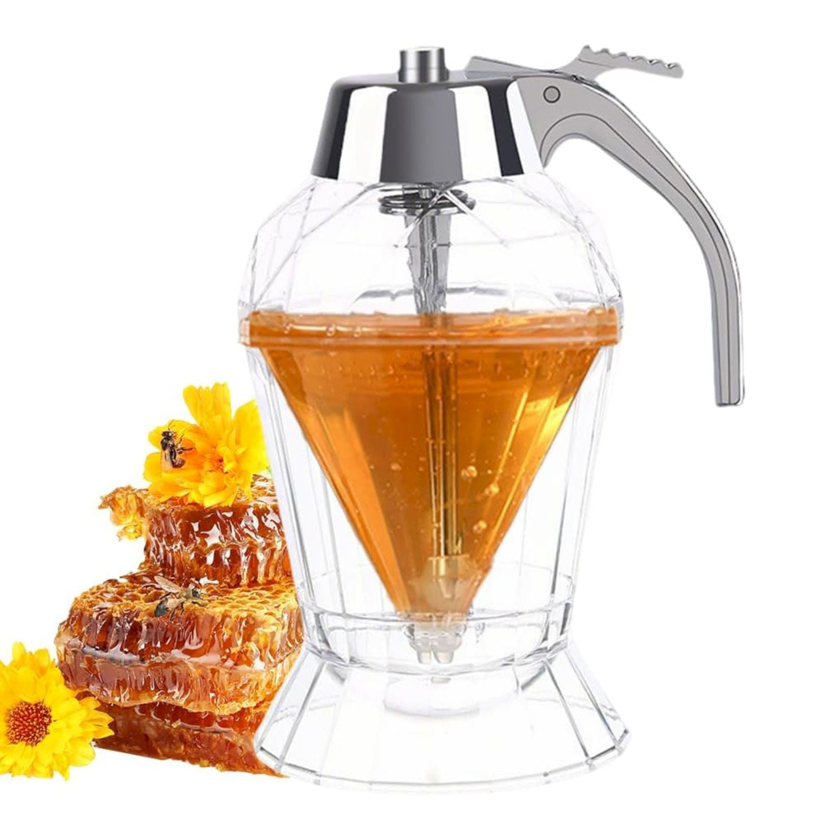 ChenyGod Honey Dispenser – No Drip Glass with Stand – Honey Jar – Clear ...