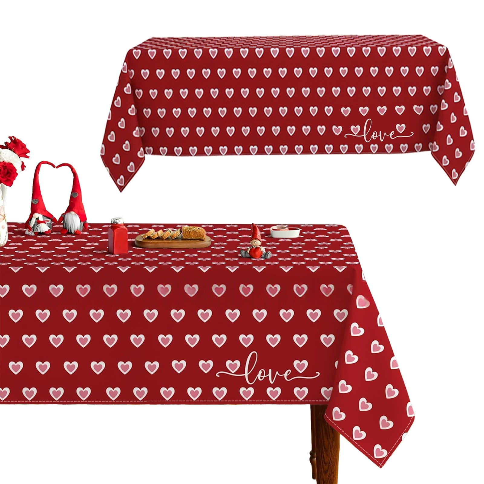 ChenyGod Valentines Tablecloth, Romantic Sweet Love Heart Washable ...