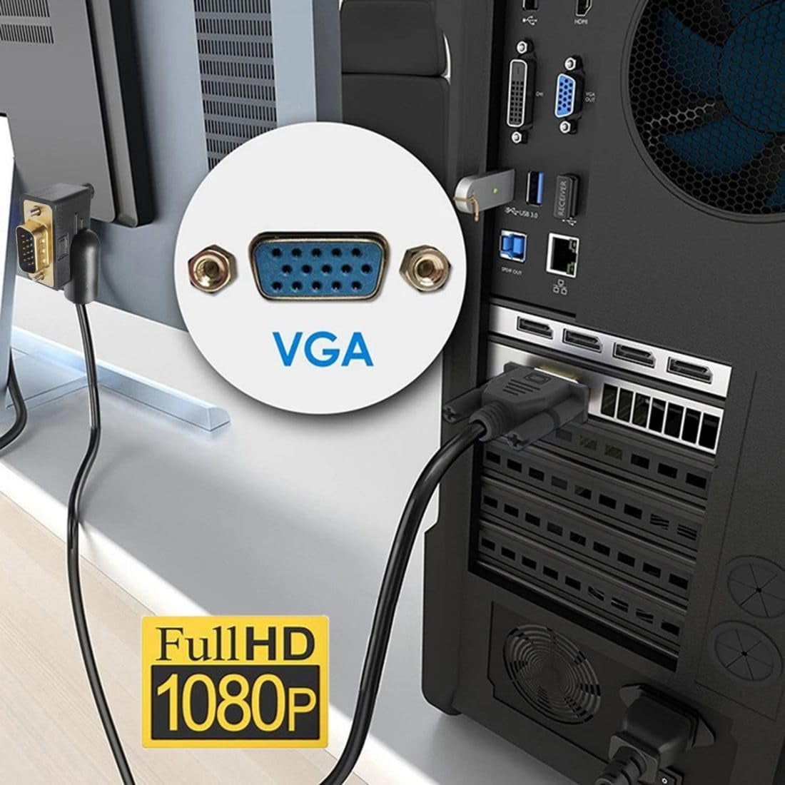 Chenyang 100CM 90 Degree Right Angled VGA RGB Male to Straight Male ...