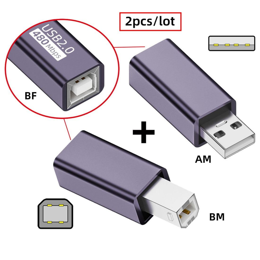 Chenyang 2pcs/lot USB 2.0 B Type Female to Type-A & Type-B Male ...