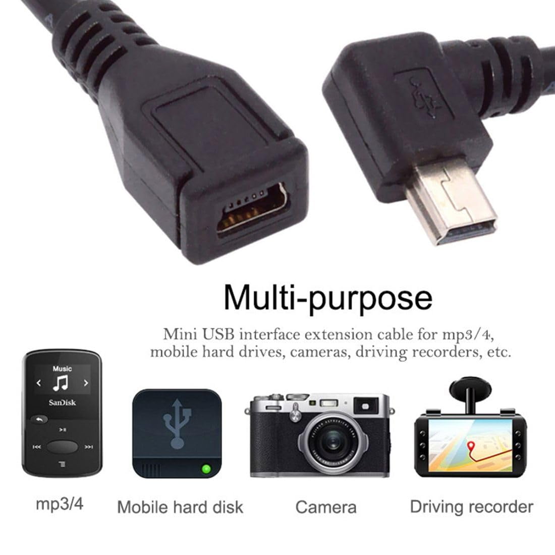 Chenyang 90 Degree Right Angled Mini USB 5Pin Male to Female Extension ...