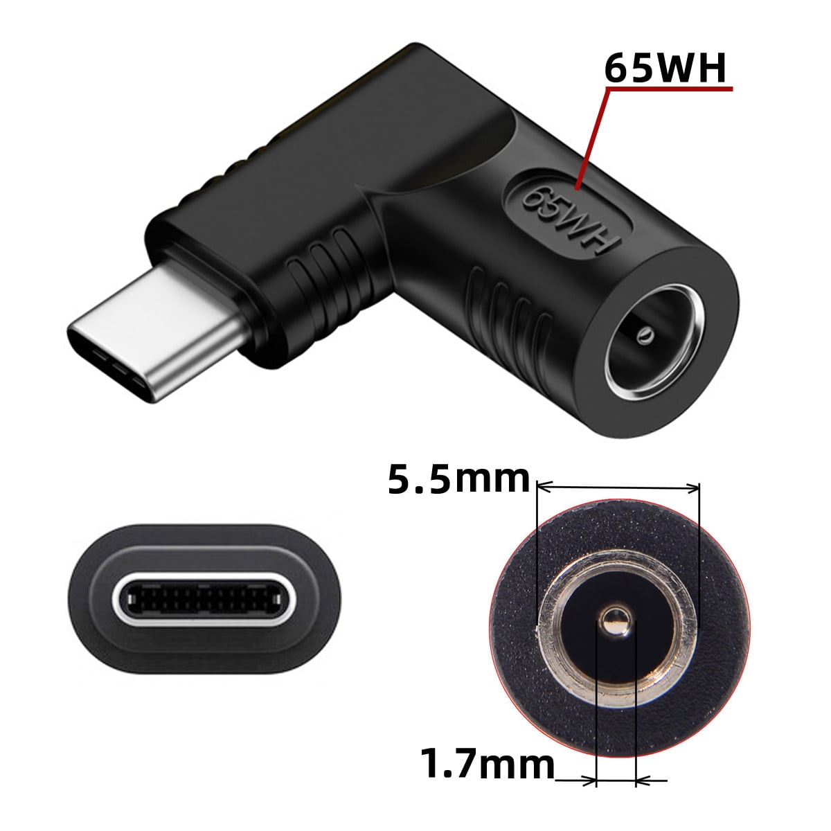 Chenyang DC Jack 5.5x1.7mm Input to USB-C Type-C Angled 90 Degree Power ...