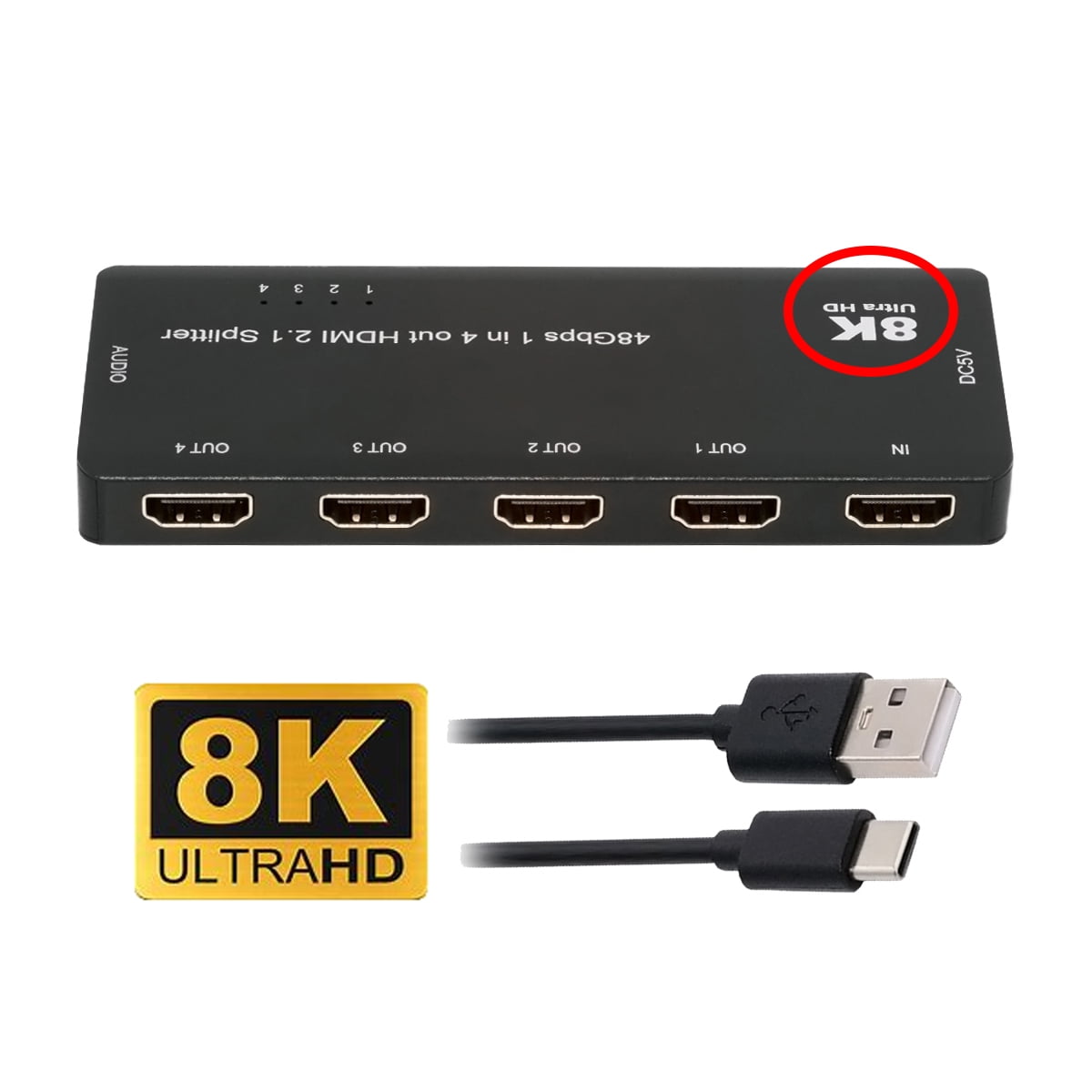 Chenyang HDMI Splitter 8K 60hz Ultra-HD Converter Compatible 2.1 Switch 1-IN-4-OUT 48Gbps UHD ...