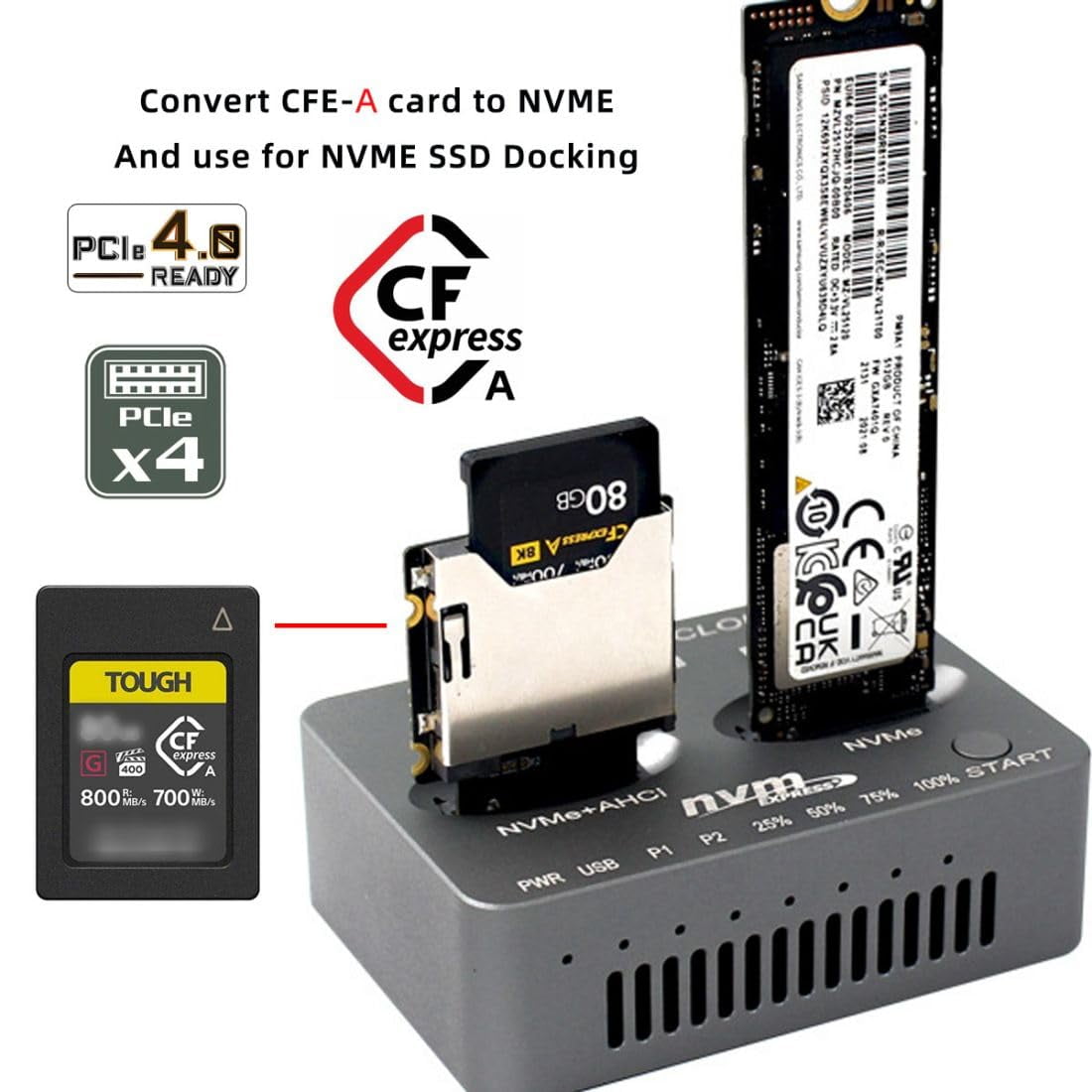 Chenyang NGFF M.2 NVMe Host to CFExpress CFA Extension Adapter M2 M-key ...