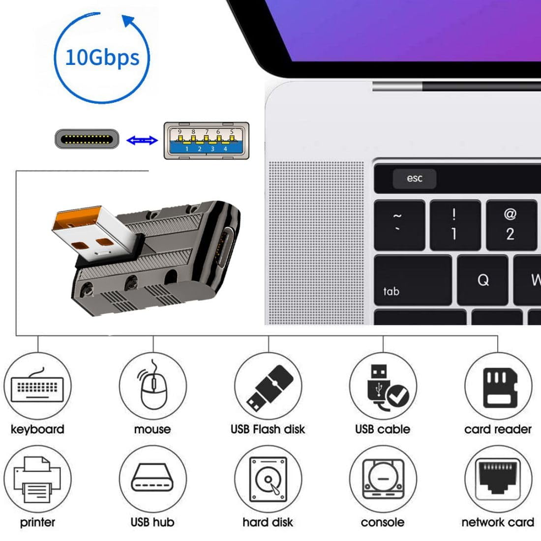 Chenyang USB-C USB 3.1 Type C Female to USB 3.0 Type-A Male 90 Degree ...