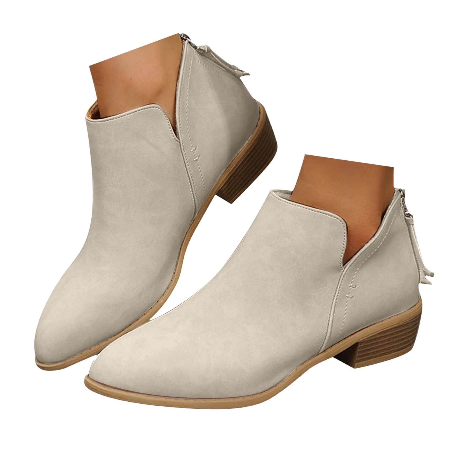Chenyee Ankle Boots for Women Chunky Block Heel Fashion Pointed Toe ...