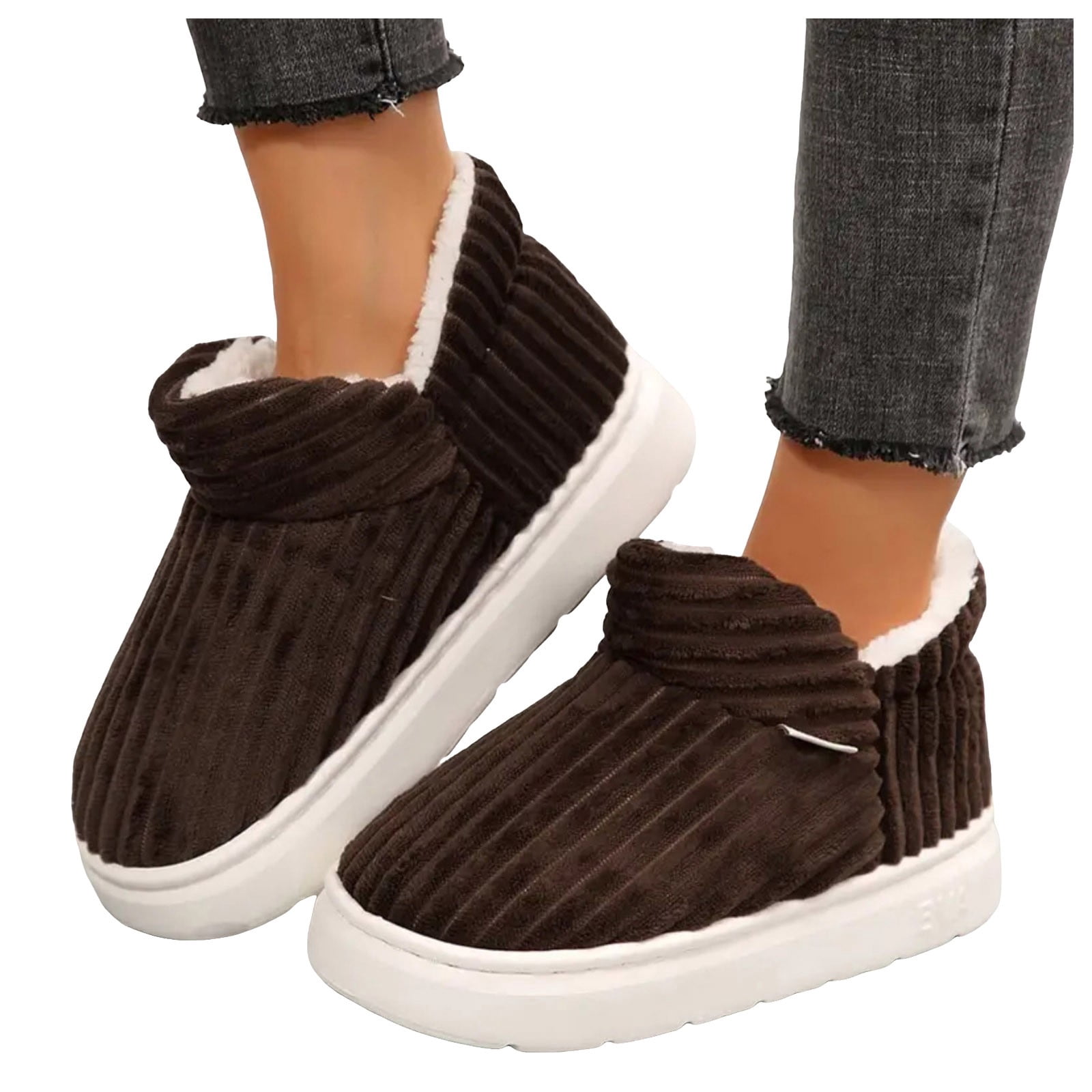 Chenyee Corduroy Fuzzy Slipper Booties for Women Men Platform Cozy ...