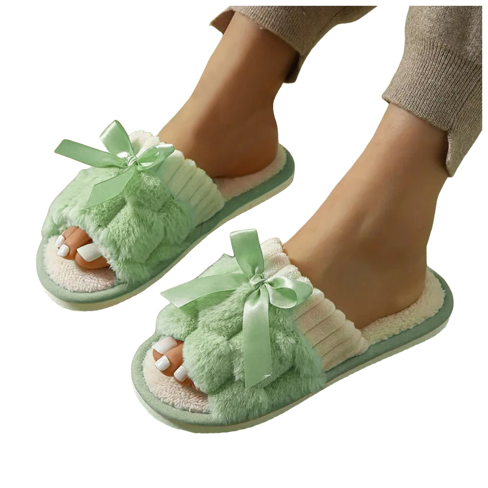 Chenyee Cute Bow Slippers for Women Soft Memory Foam Open Toe Non Slip ...