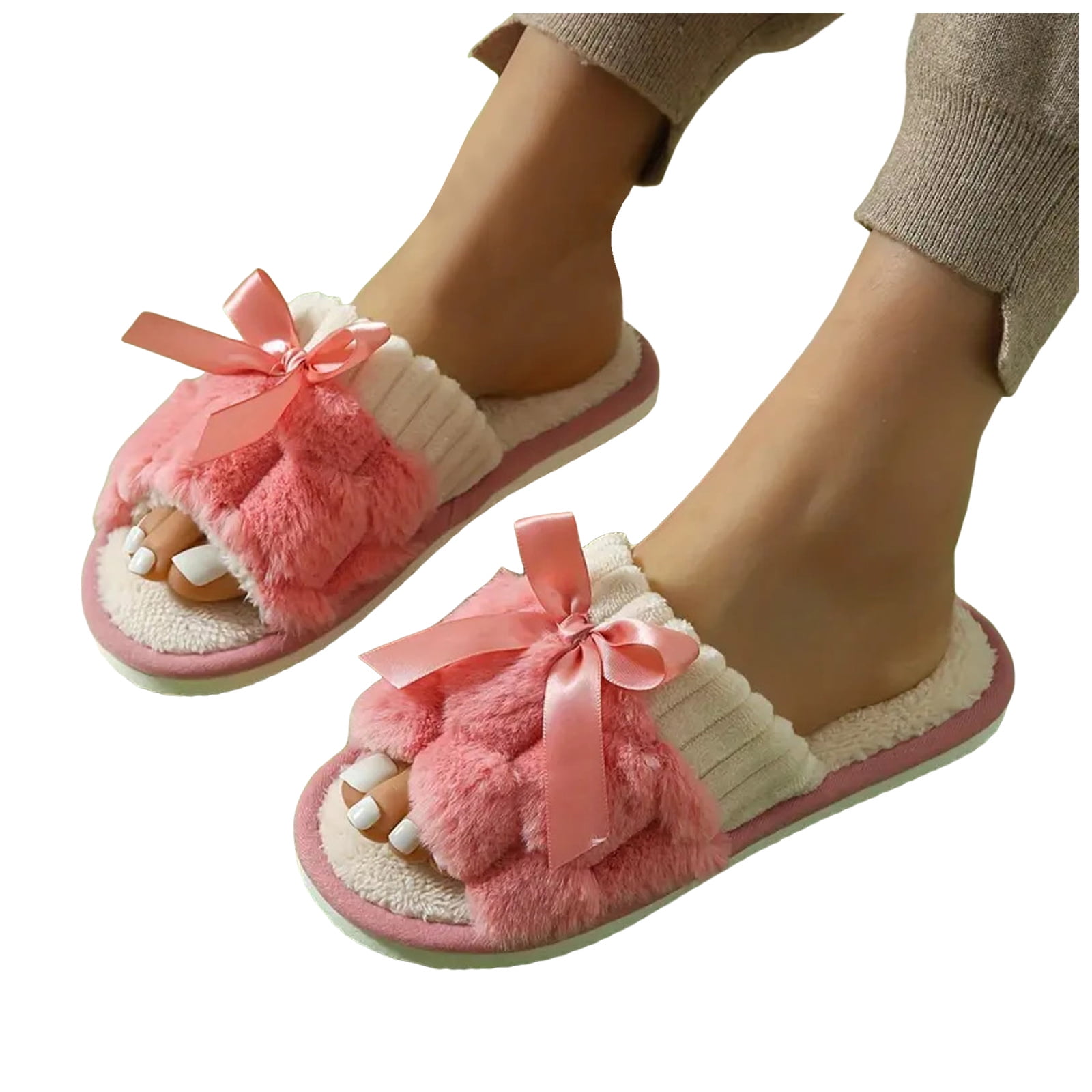 Chenyee Cute Bow Slippers for Women Soft Memory Foam Open Toe Non Slip ...