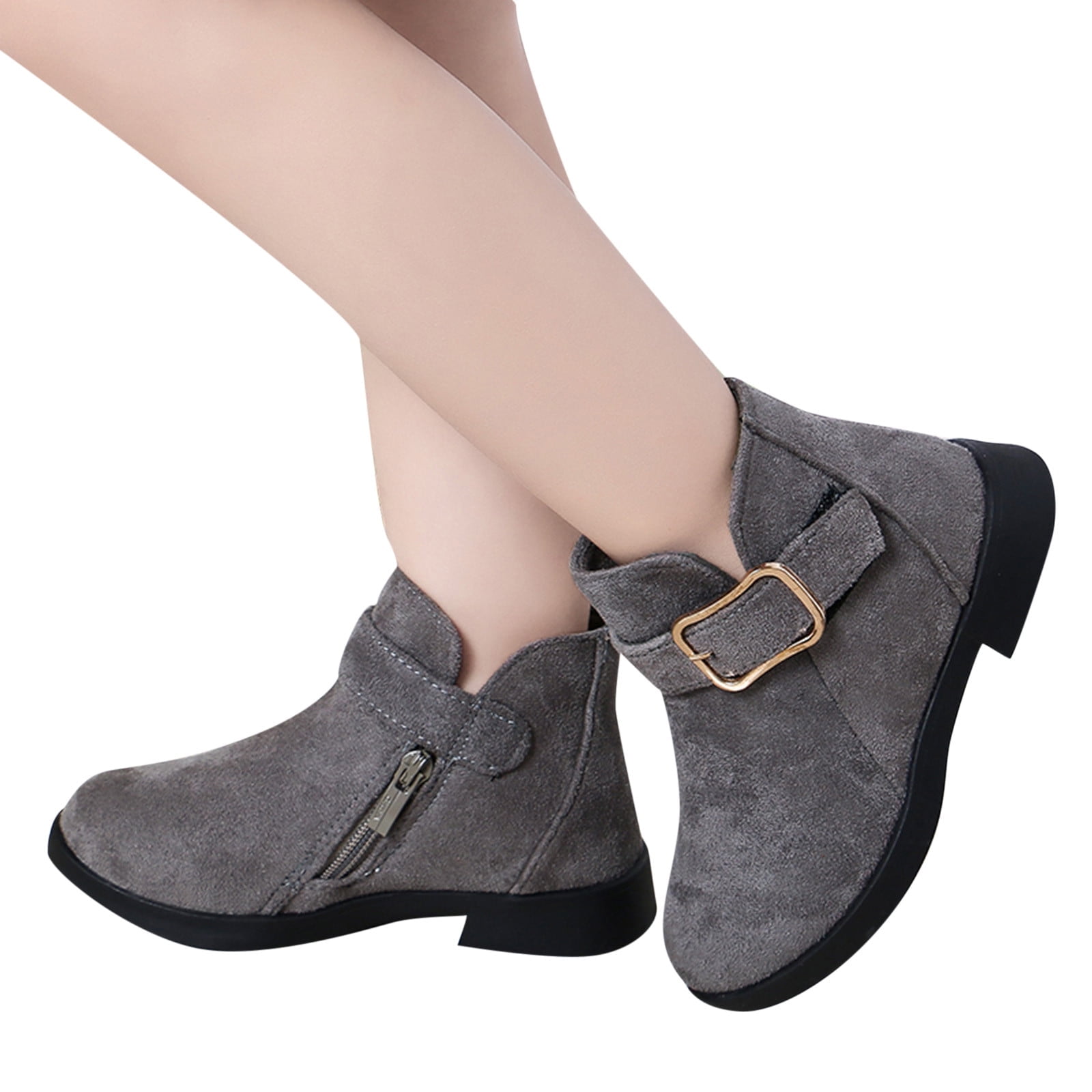 Chenyee Girls Ankle Boots Kids Buckle Strap Side Zipper Short Booties ...