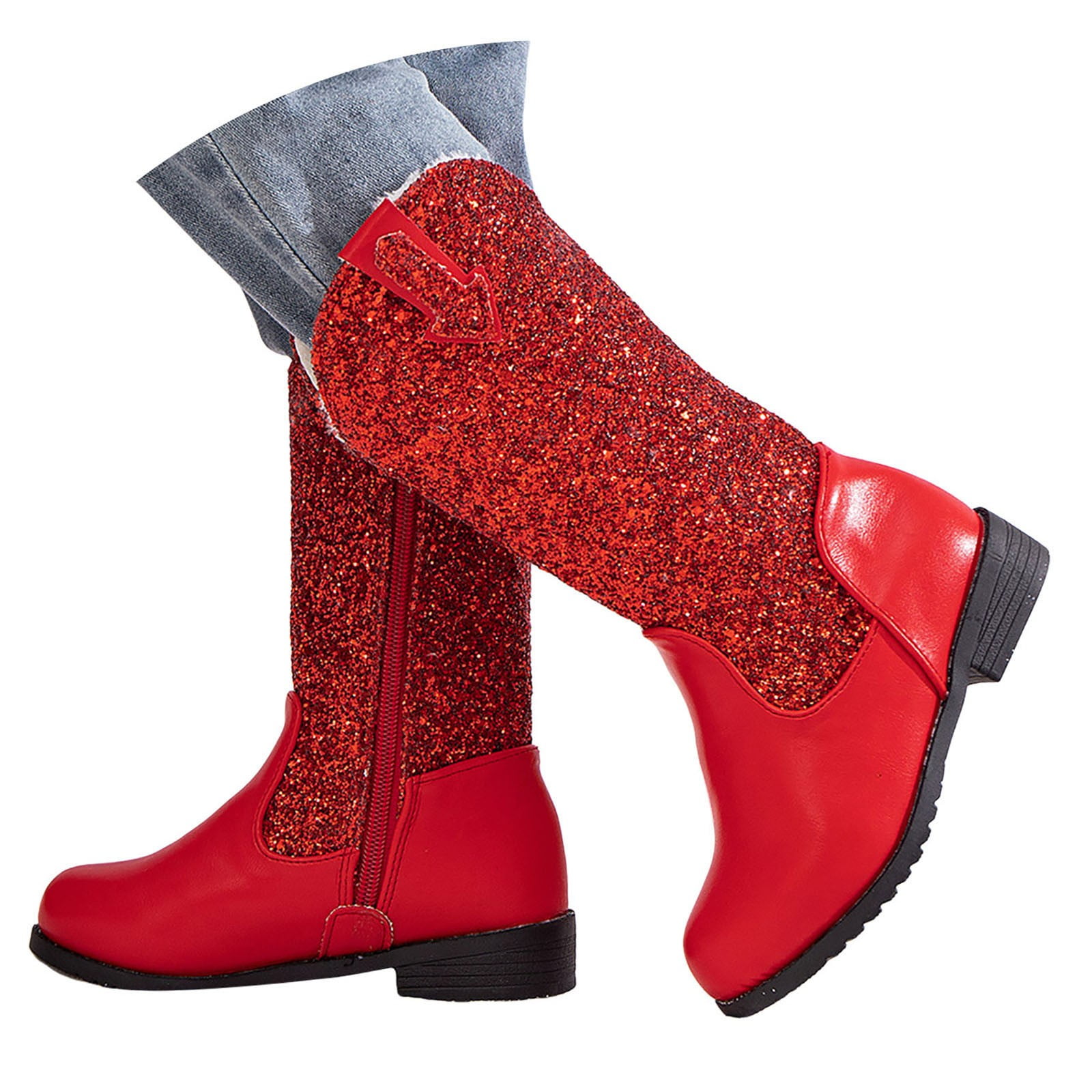 Chenyee Girls Cowboy Boots Glitter Fashion Western Block Low Heel Mid ...