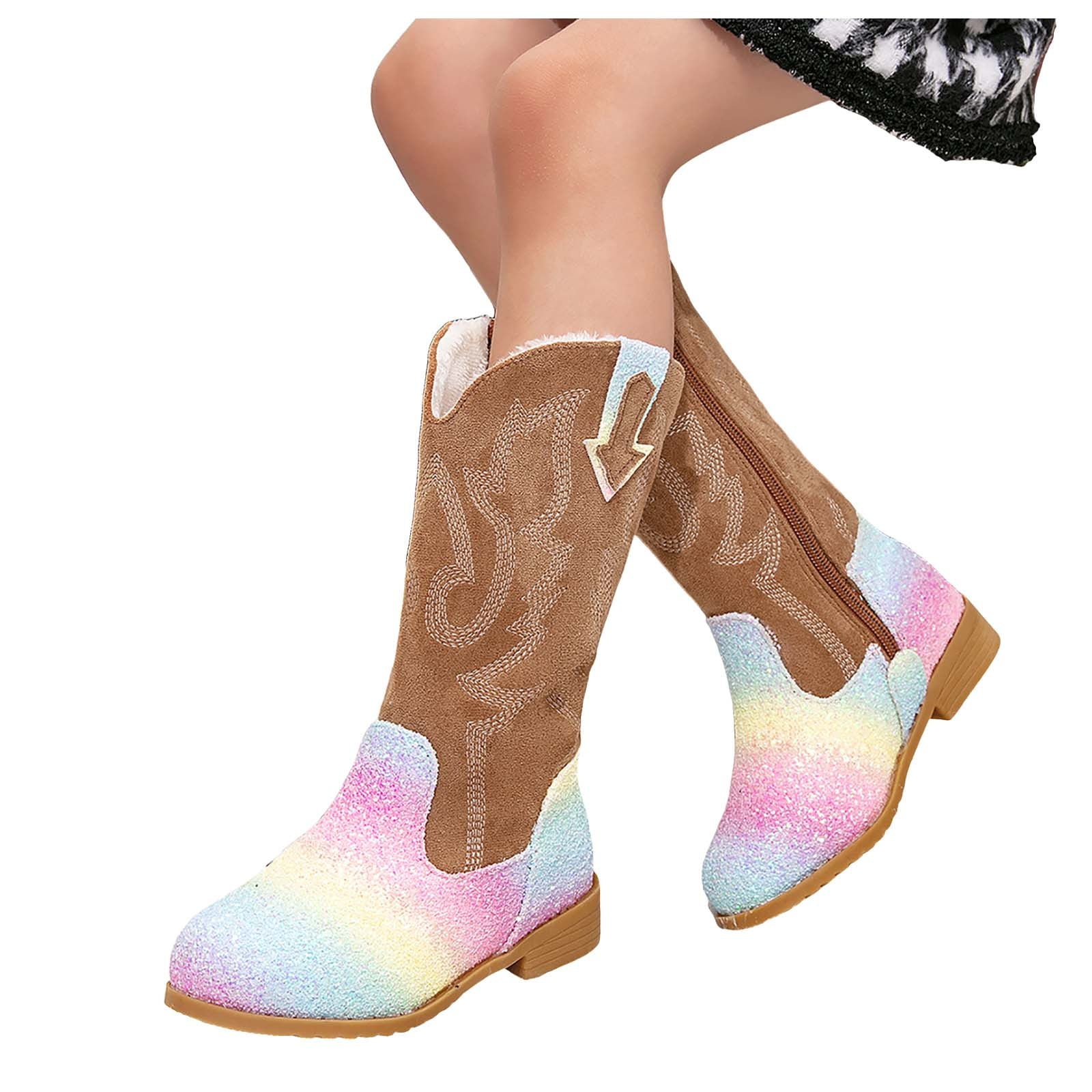Chenyee Girls Cowgirl Boots Mid Calf Glitter Toddler Western Riding ...