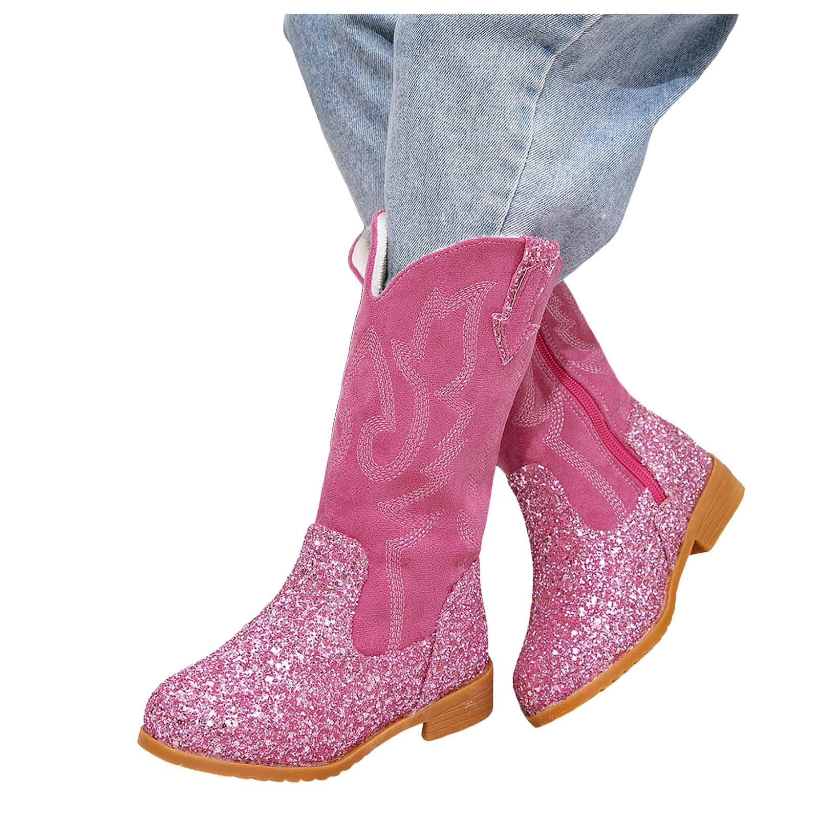 Chenyee Girls Cowgirl Boots Mid Calf Glitter Toddler Western Riding ...