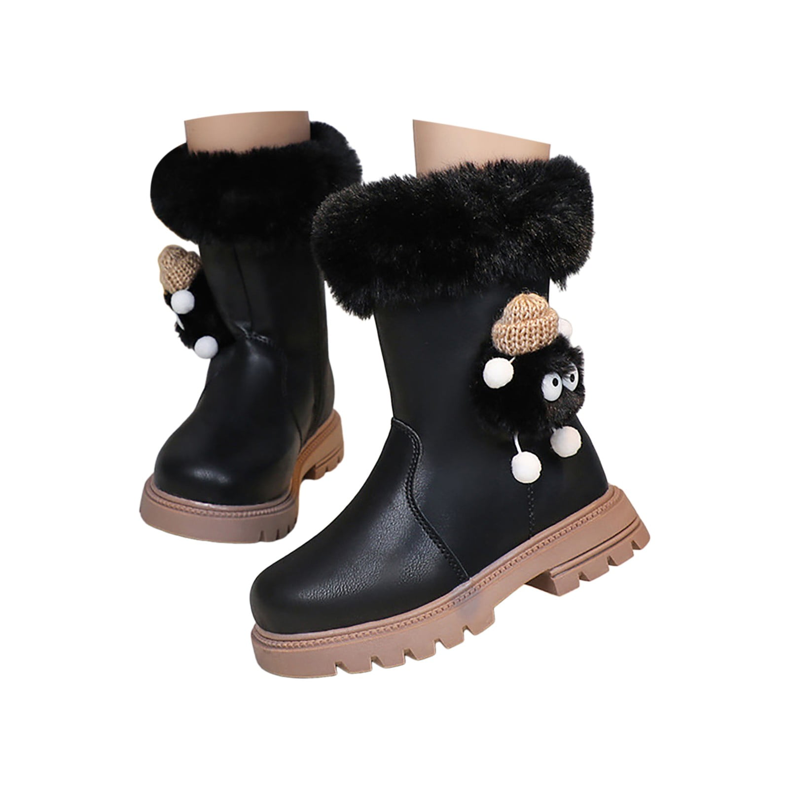 Chenyee Girls Flufffy Knee High Boots Winter Warm Fleece Lined Lug Sole ...