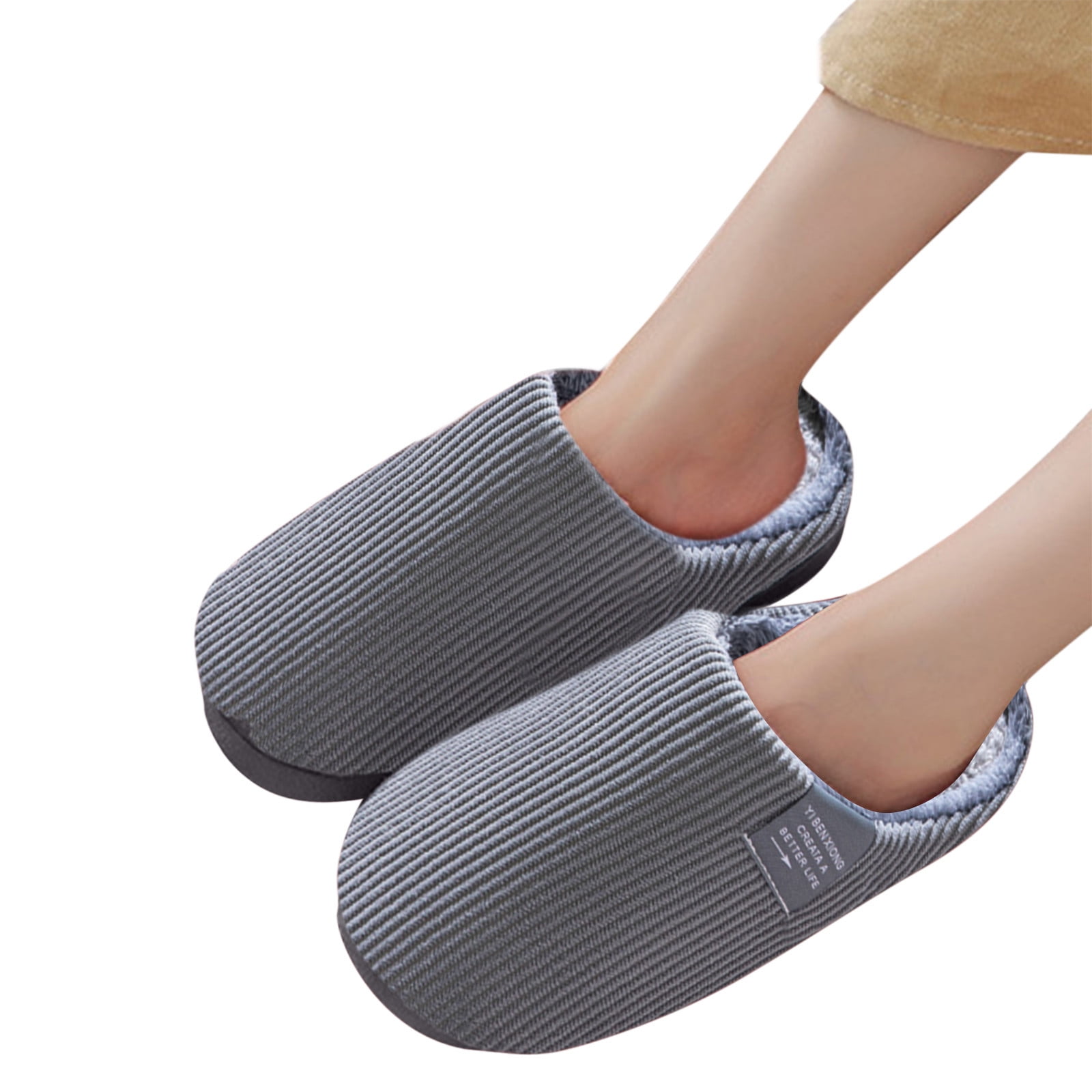 Chenyee Men's Fuzzy Slip On Slippers Fleece Lined Corduroy Memory Foam ...