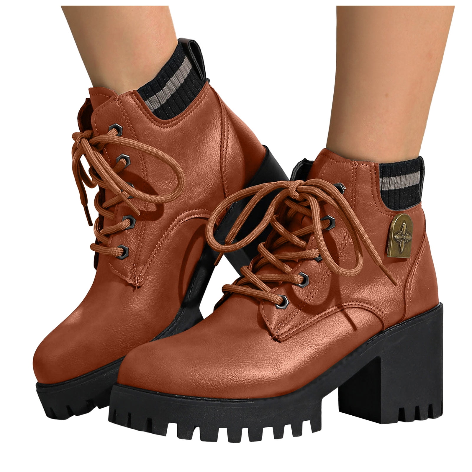 Chenyee Platform Ankle Boots for Women Chunky Heel Lightweight Non Slip ...