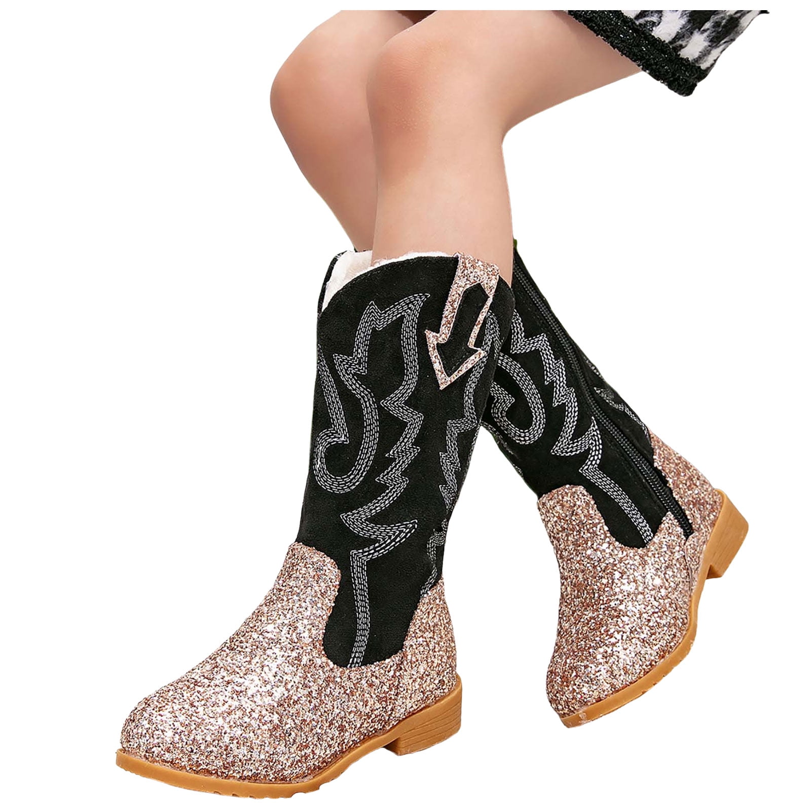 Chenyee Toddler Girls Cowboy Boots Fleece Lined Mid Calf Riding Booties ...