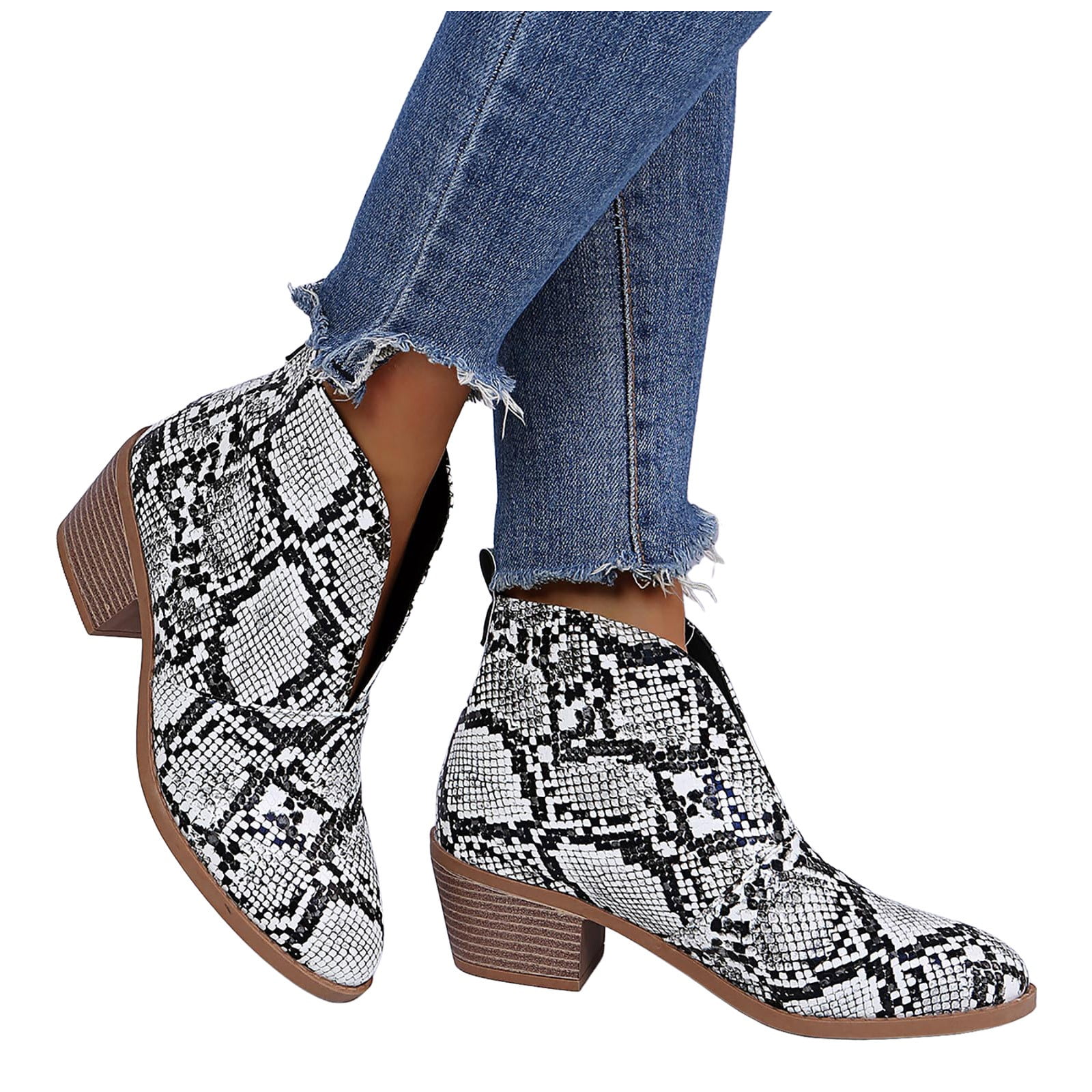 Chenyee Women's Ankle Boots Mid Stack Heel Pointed Toe Faux Suede Dress ...