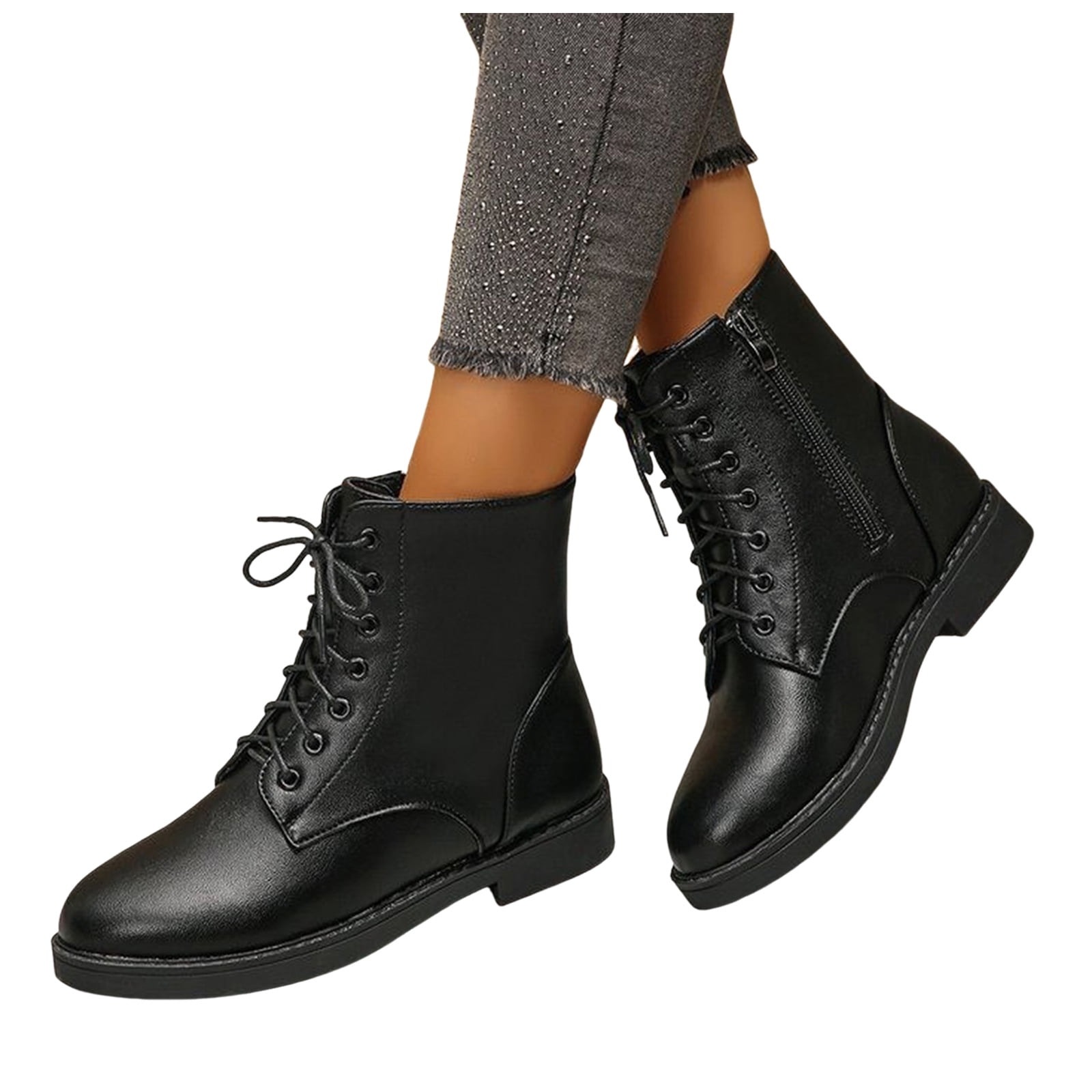 Chenyee Women’s Fashion Ankle Boots Causal Low Heel Lace Up Combat ...