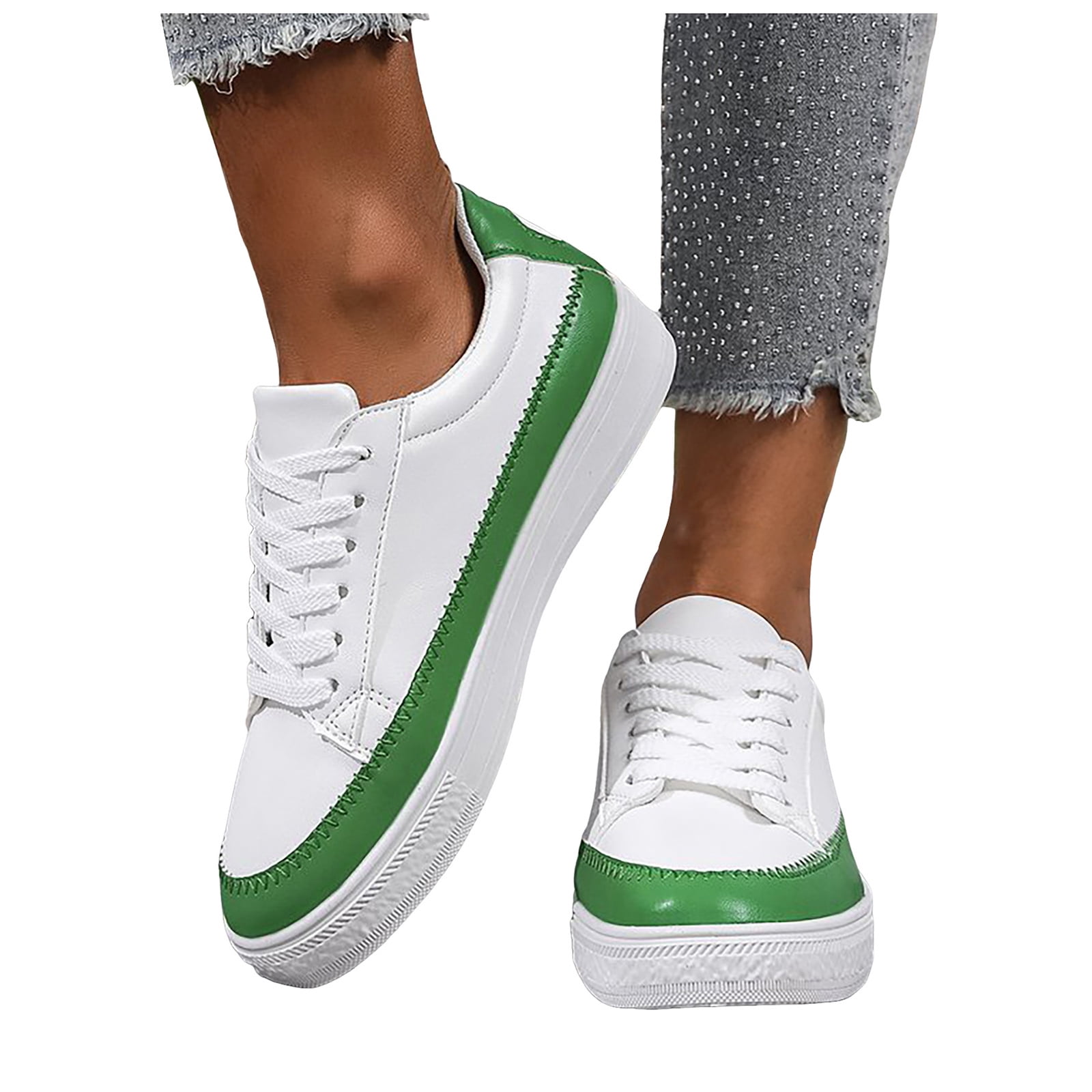Chenyee Women's Fashion Sneakers Skateboard Shoes Pu Leather Flat Lace ...