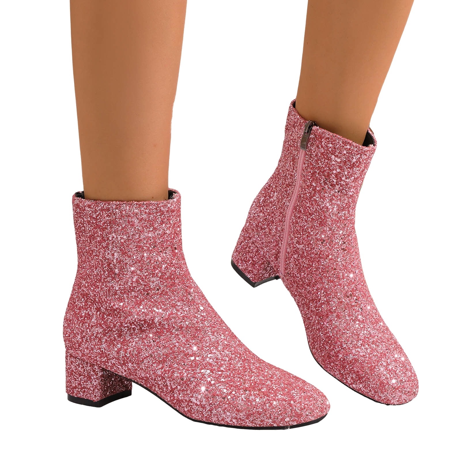 Chenyee Women's Glitter Ankle Boots Sequin Sparkly Booties Block Heel ...