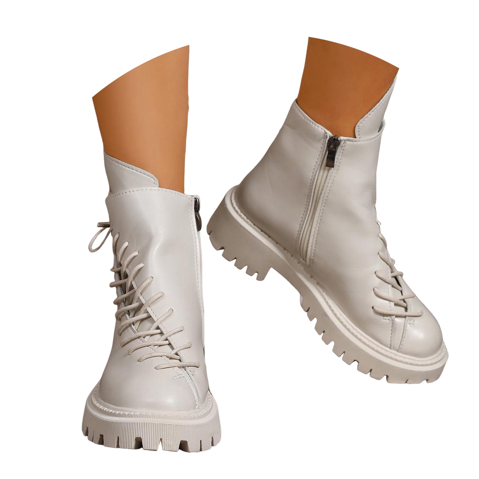 Chenyee Women's Lace Up Combat Ankle Boots Fashion Low Chunky Heel Lug ...