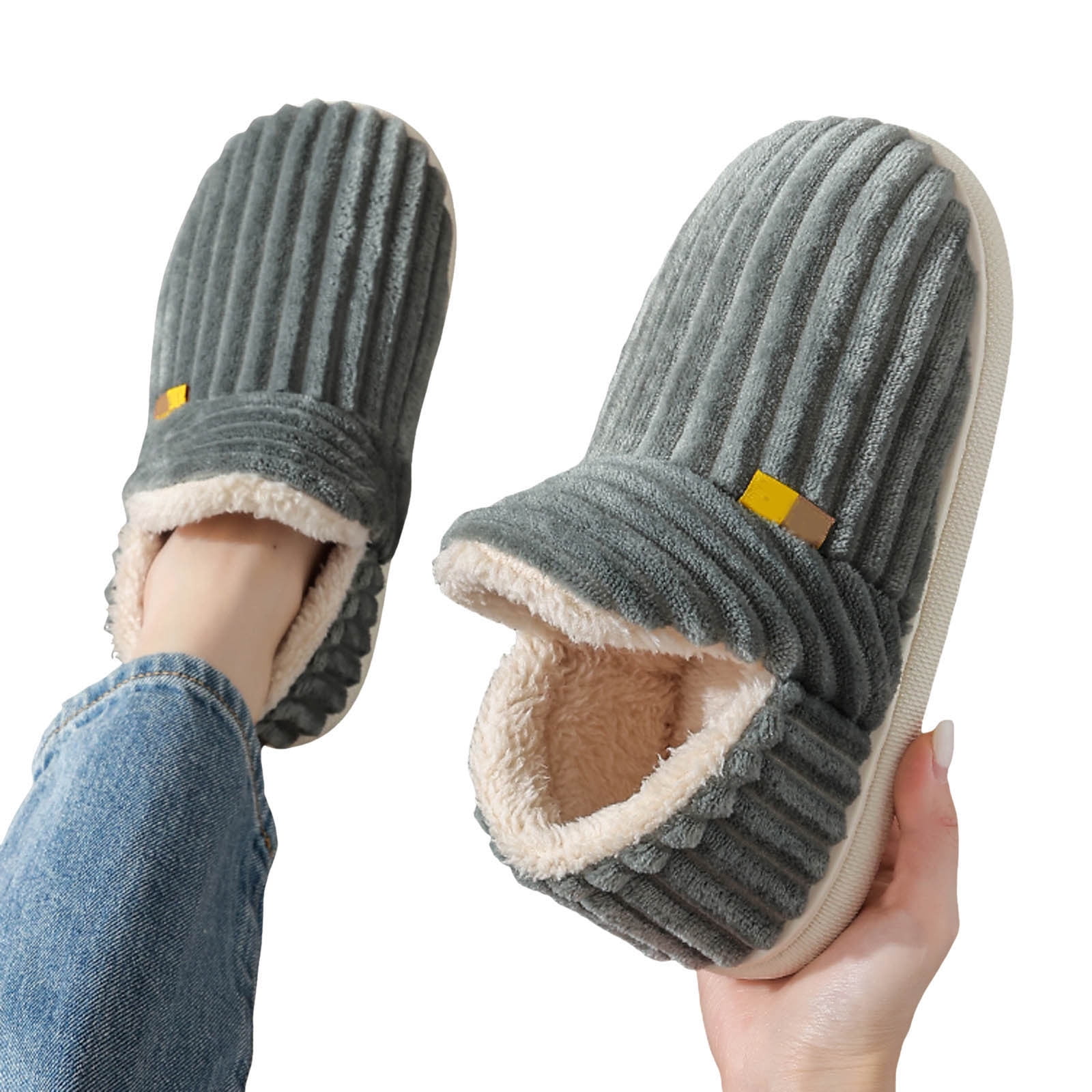 Chenyee Women's Men's Corduroy Fuzzy Bootie Slippers Platform Cozy ...