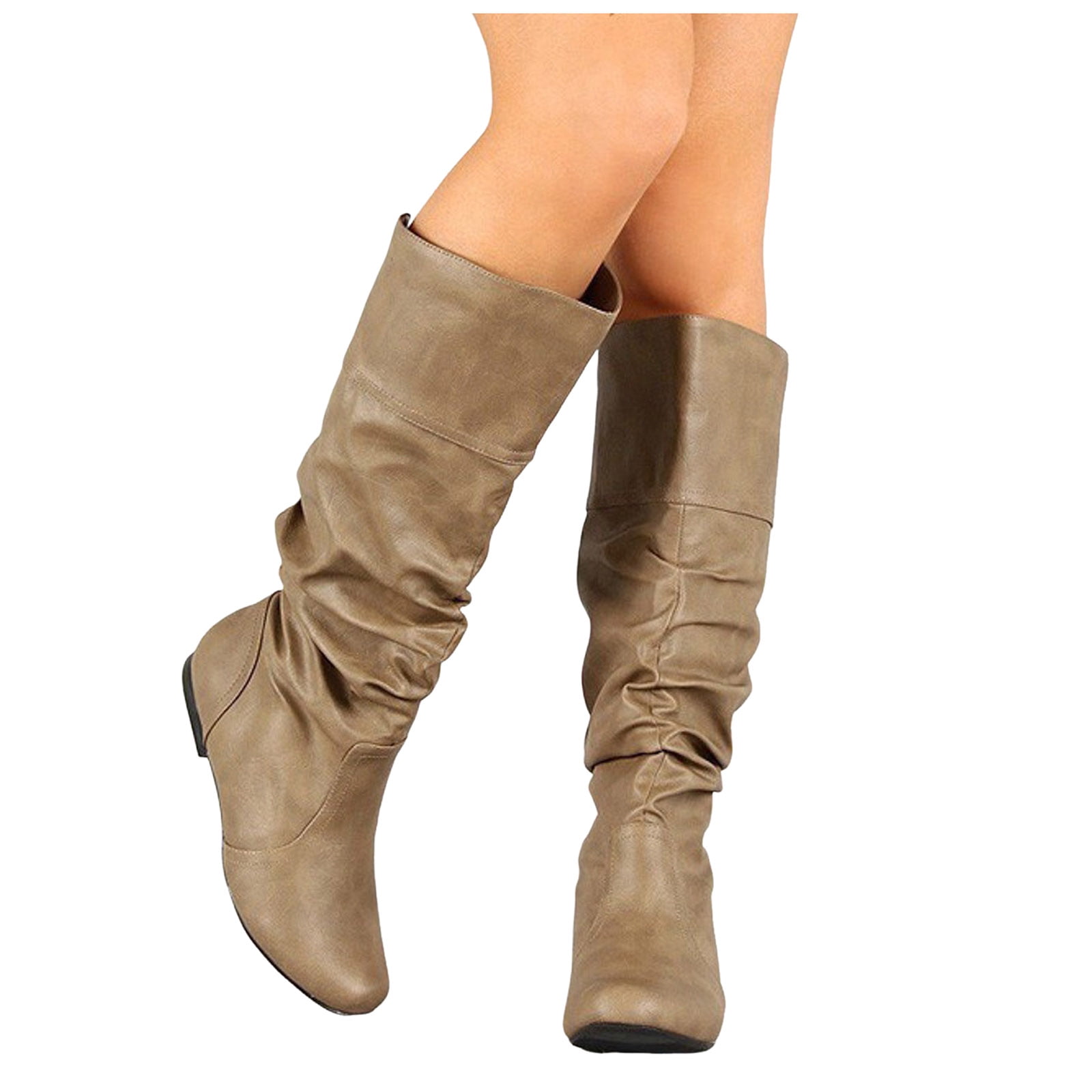 Chenyee Women's Slouchy Knee High Boots Pull On Flat Wide Calf Soft ...