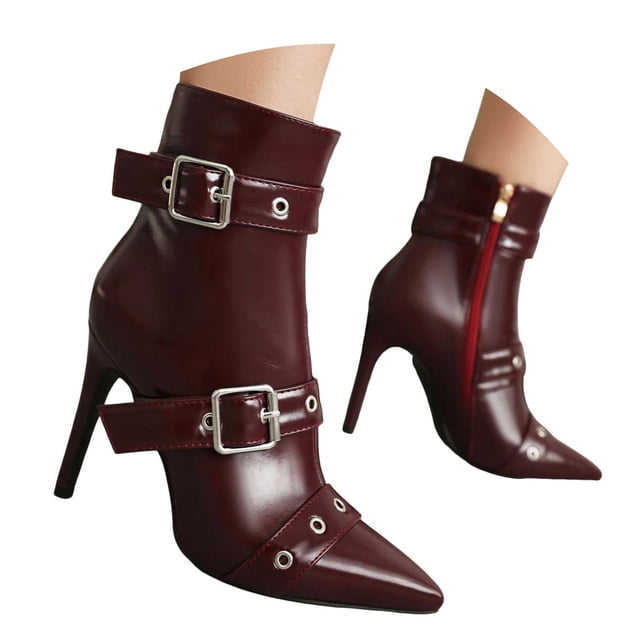 Chenyee Women's Stiletto High Heels Ankle Boots Pointed Toe Mid Calf ...