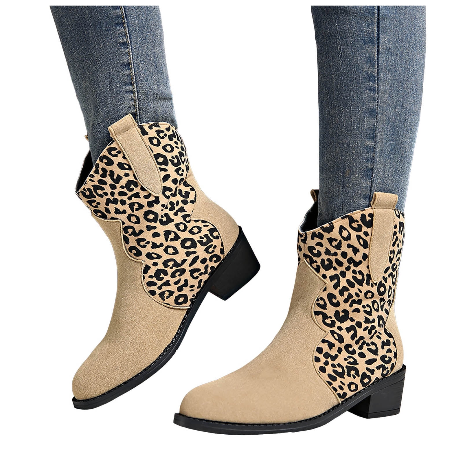 Chenyee Women's Western Leopard Print Cowboy Boots Heel Classic Pointed ...