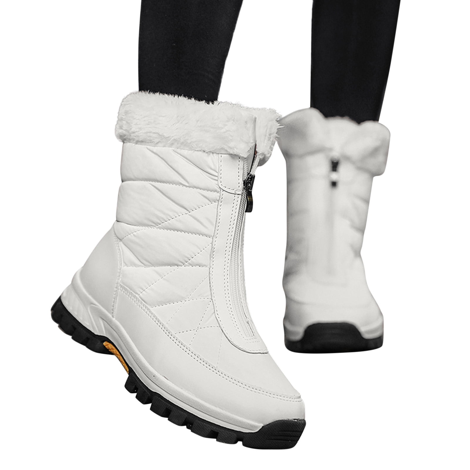 Chenyee Women's Winter Front Zipper Mid Calf Snow Boots Warm Plush Non ...