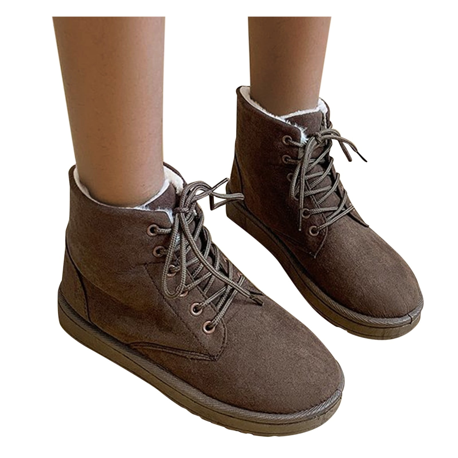 Chenyee Women's Winter Fuzzy Boots Comfortable Fleece Lined Suede Lace ...