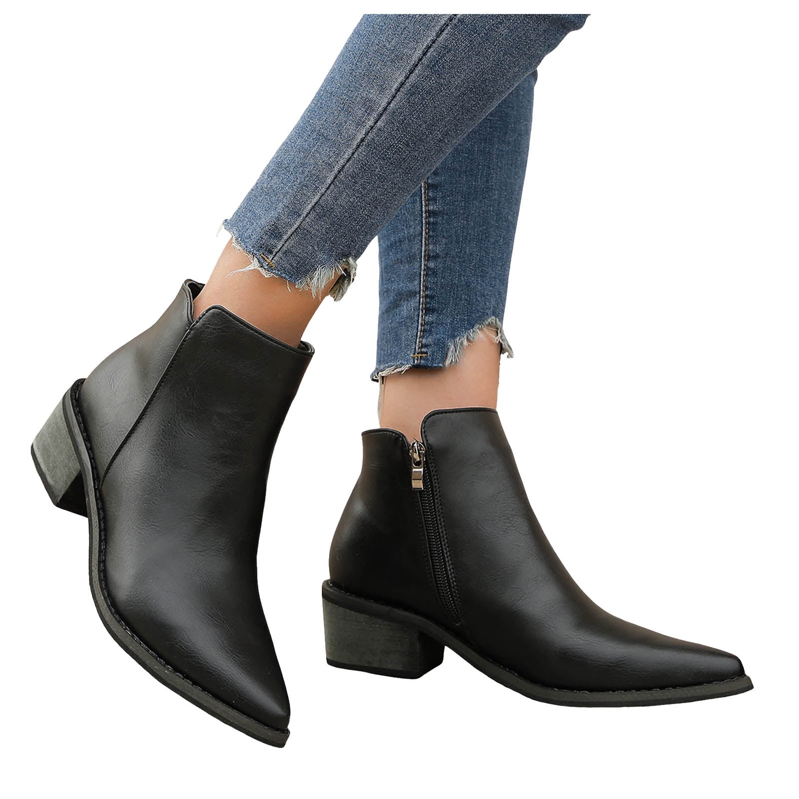Chenyee Womens Chelsea Boots Fashion Winter Pointed Toe Chunky Stacked ...