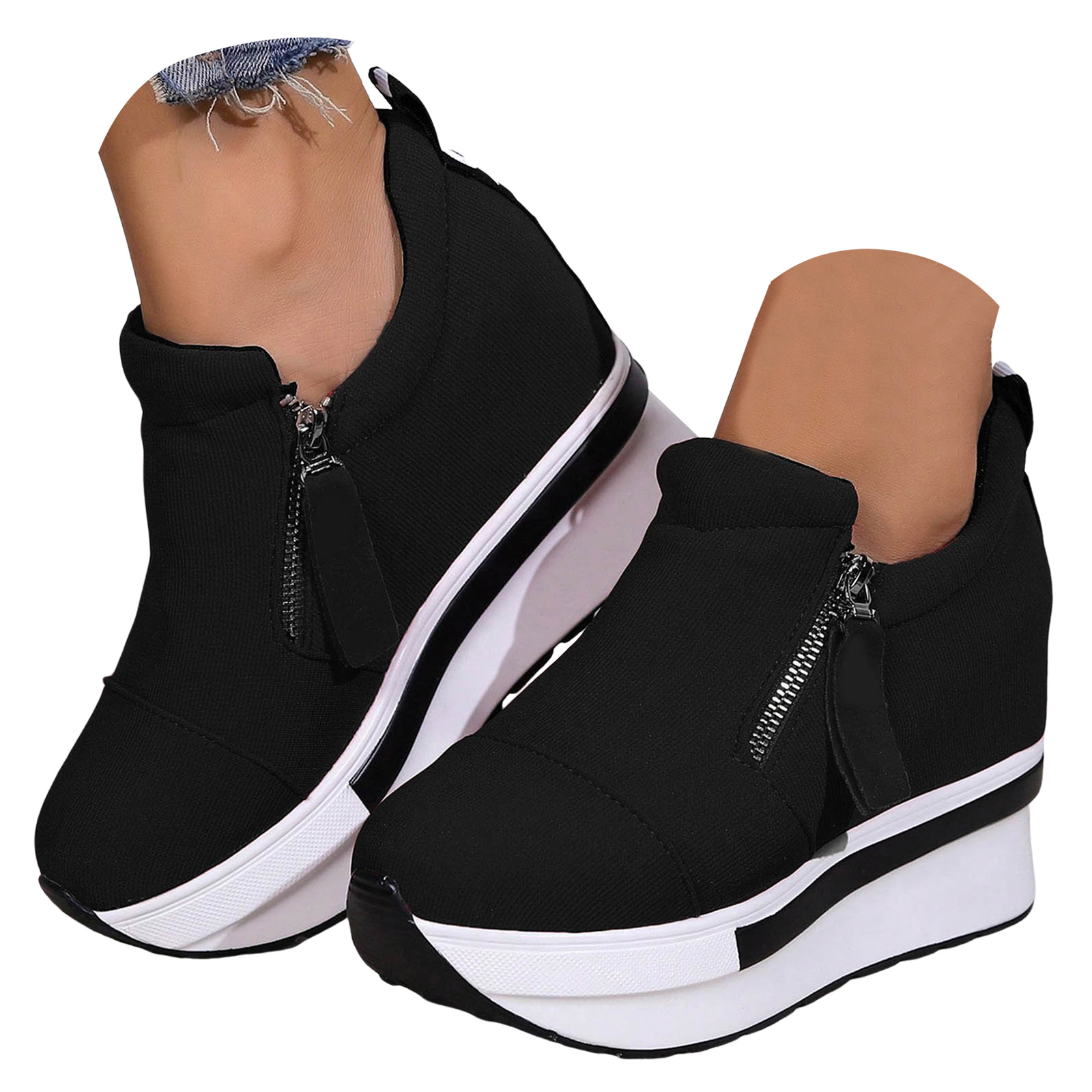 Chenyee Womens Fashion Platform Sneakers Wedge Walking Shoes High Heel ...