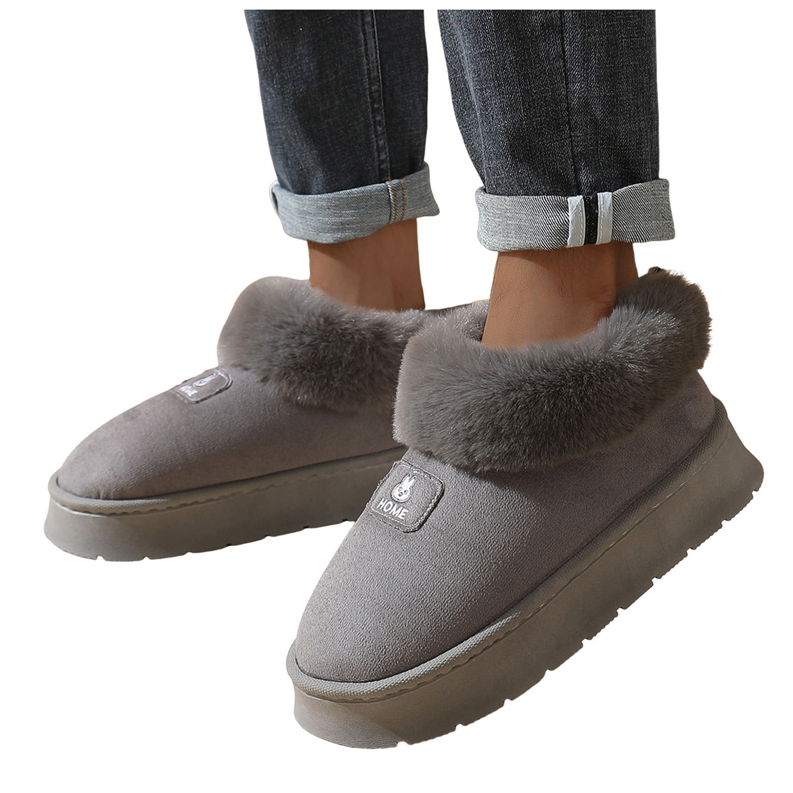 Chenyee Womens Fuzzy Memory Foam Slippers Ankle Boots Furry Indoor ...