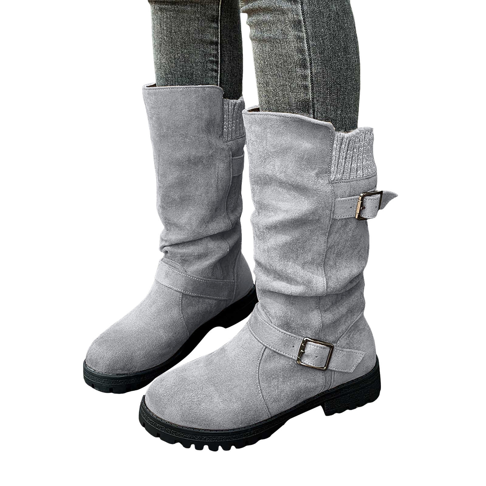 Chenyee Womens Knee High Boots Faux Suede Flat Elastic Slip On Mid Calf ...