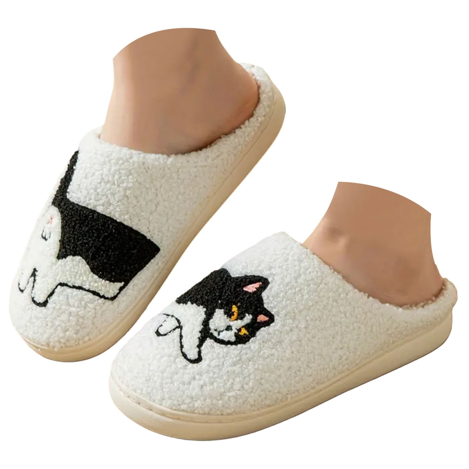 Chenyee Womens Mens Cute Cat Print Slippers Warm Plush Funny Slippers ...