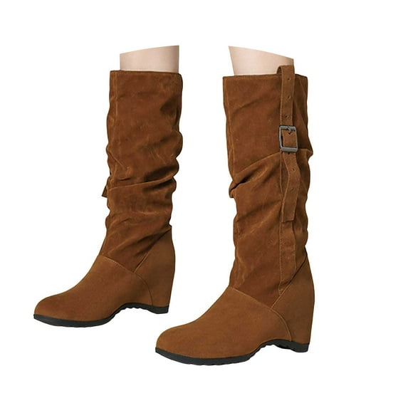 Chenyee Womens Wedge Knee High Boots Pull On Hidden High Increased ...