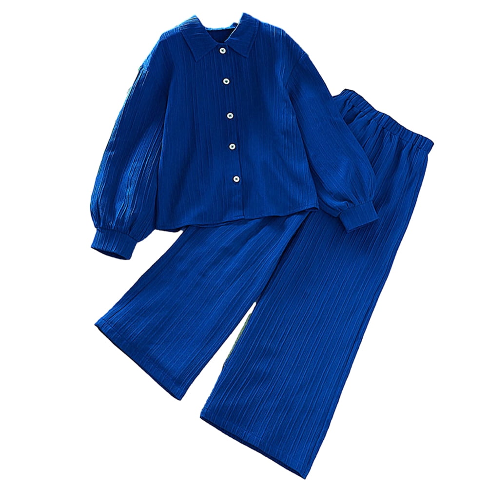 Chenyin Kids Girls Cotton Linen Shirt Wide Leg Pants 2PCS Outfit 8-12 ...