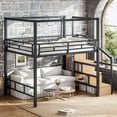ChenyueFurn Queen Size Metal Loft Bed with Canopy, Storage Stairs ...