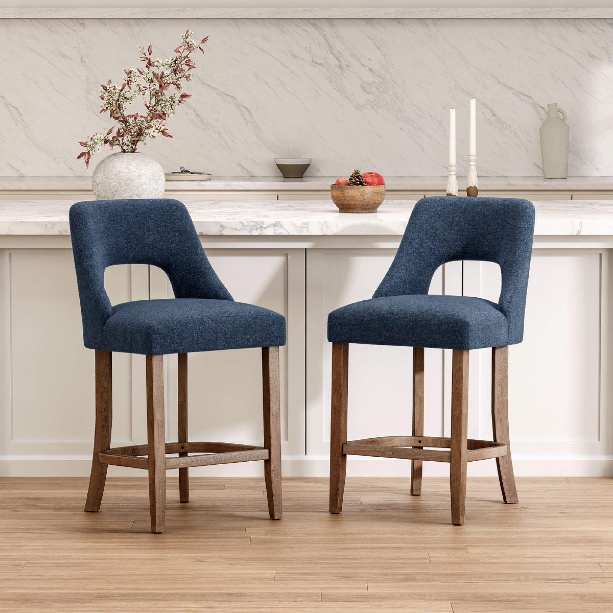 ChenyueFurn Set of 2 Upholstered Counter Height Bar Stools, Wooden Legs ...