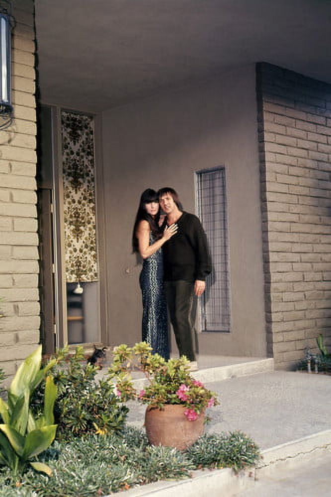 Cher and Sonny Bono Portrait rare posing by home circa late 1960's ...