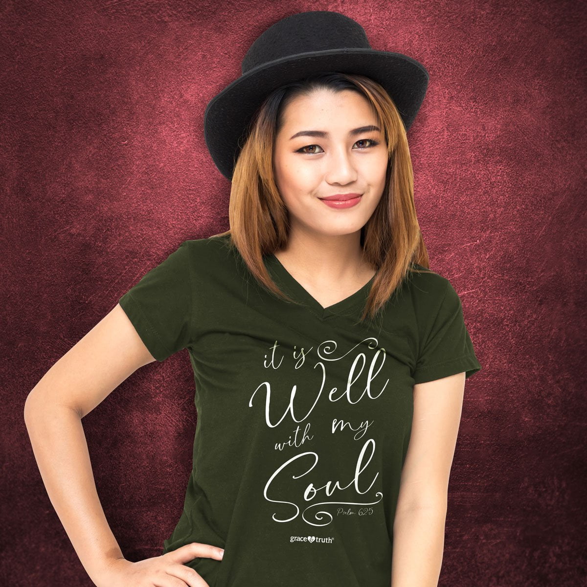 Cherished Girl Grace Truth It is Well With My Soul V-Neck Girlie ...